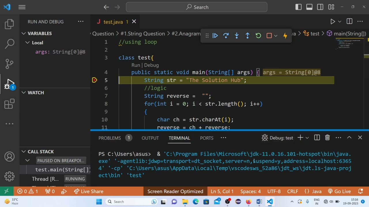 #1-  Reverse A String Using Loop Method | Interview Coding Questions #javacode
