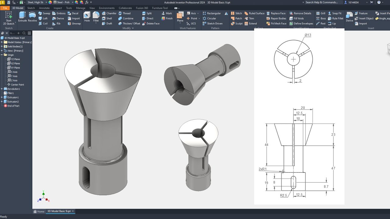 Inventor Beginner Tutorial #9 | 3D Model Basic