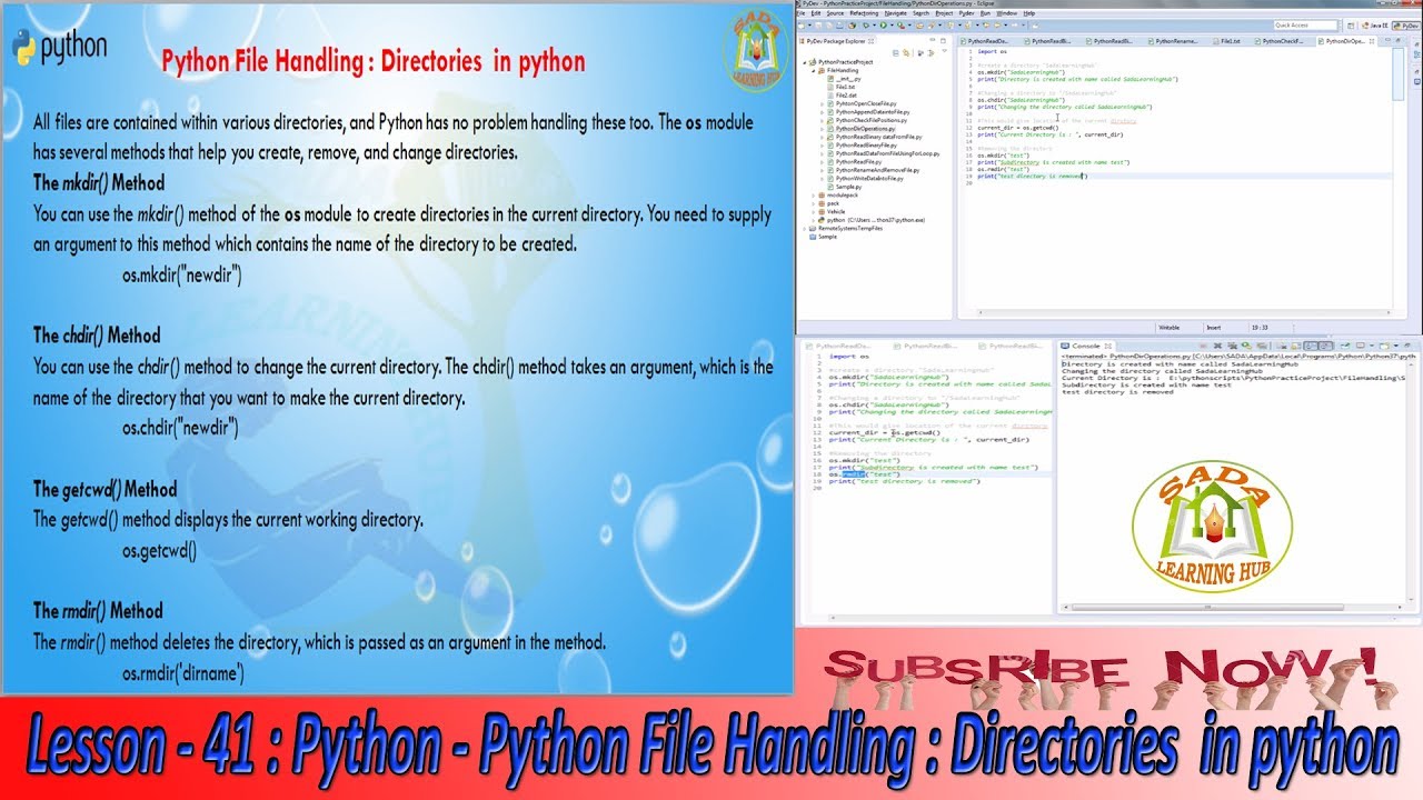 Lesson - 41 : Python3 - Python File Handling : Directories  in python