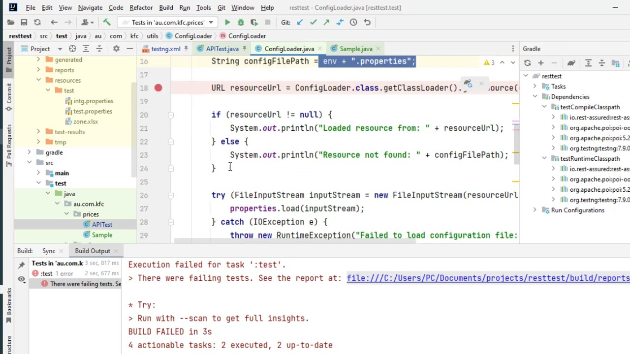 Execution failed for task test   There were failing tests error in testng gradle project