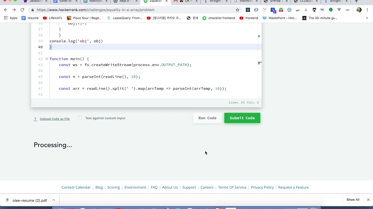Hackerrank Equalize the Array (javascript)