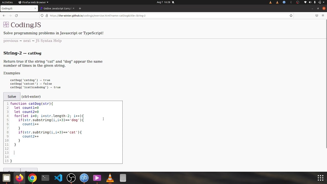 String 2 catDog  Javascript solution