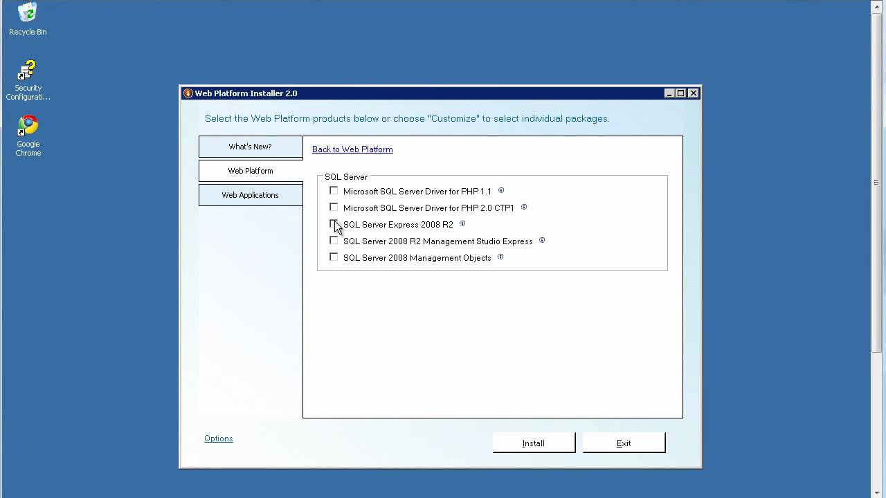 Install the required web server software using the Microsoft Web Platform installer