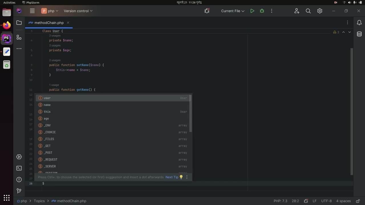 PHP Tutorials: PHP OOP: Deep dive into method chaining design pattern in php