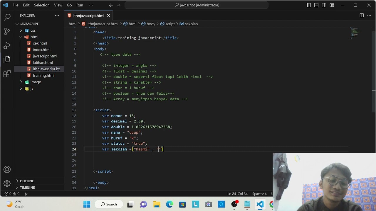 tutorial Type Data dan Operator Logika menggunakan JavaScript