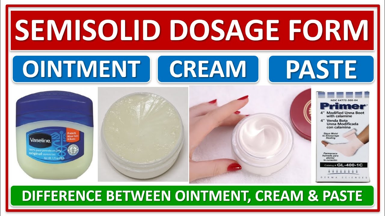 SEMISOLID DOSAGE FORM, DIFFERENCE BETWEEN OINTMENT, CREAM & PASTE, BASIC USE, PREPARATIONS, EXAMPLES
