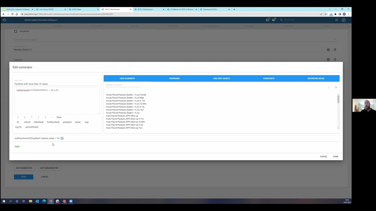DHIS2 v2.38 Analytics: Indicator subexpressions