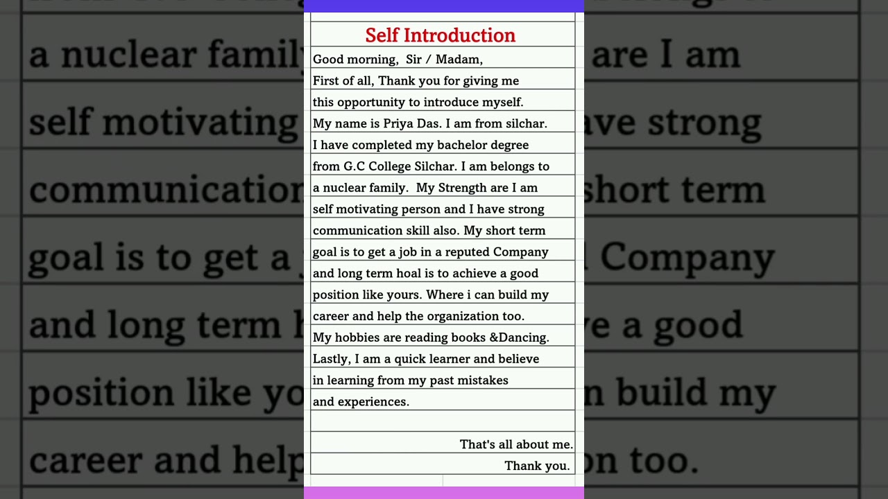 Self Introduction in English | introduce yourself in english #shorts #trending