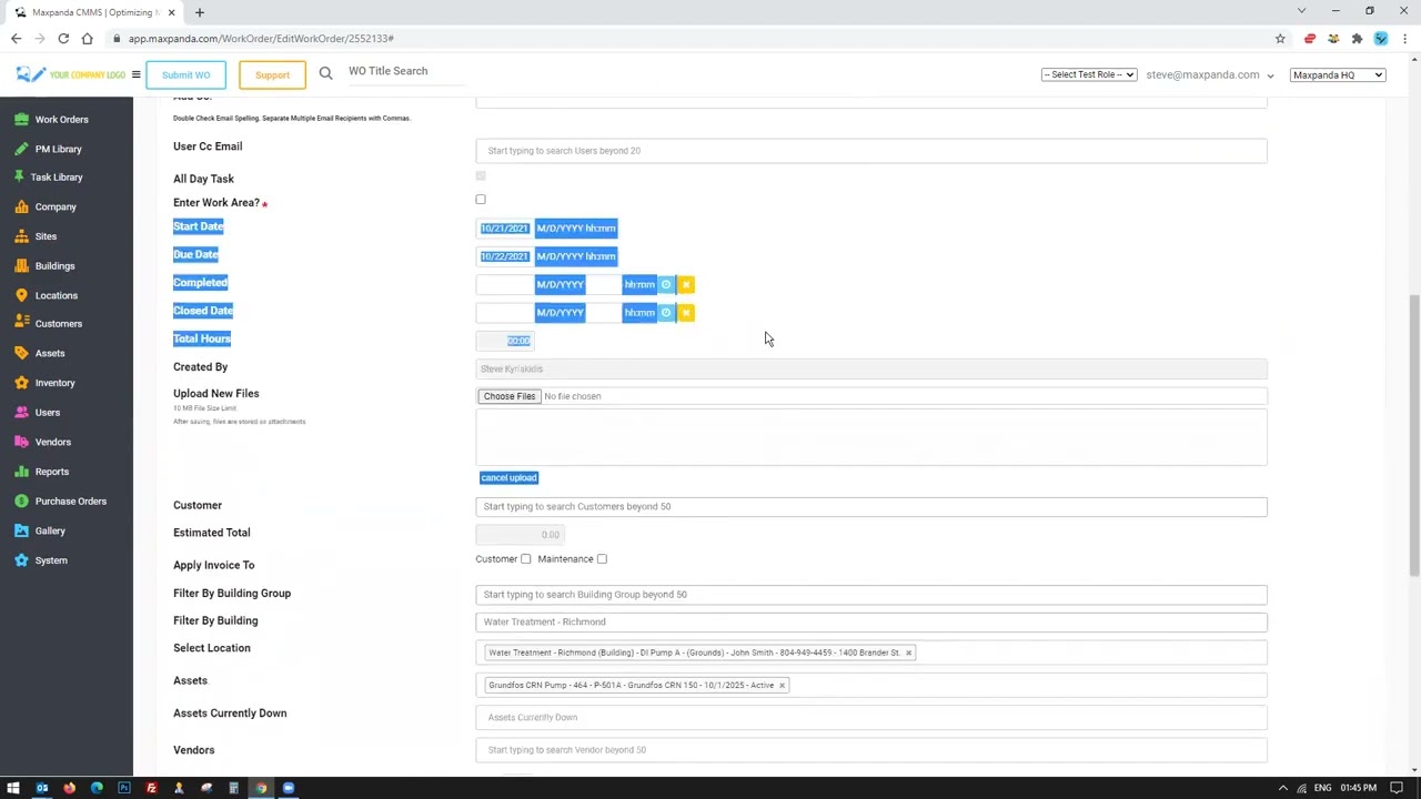 Create and Close Work Orders
