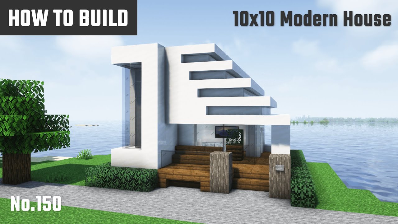 マイクラ建築：おしゃれでモダンな斜めスリット屋根の家の作り方。10x10ブロックで簡単に。No.150【Minecraft ...