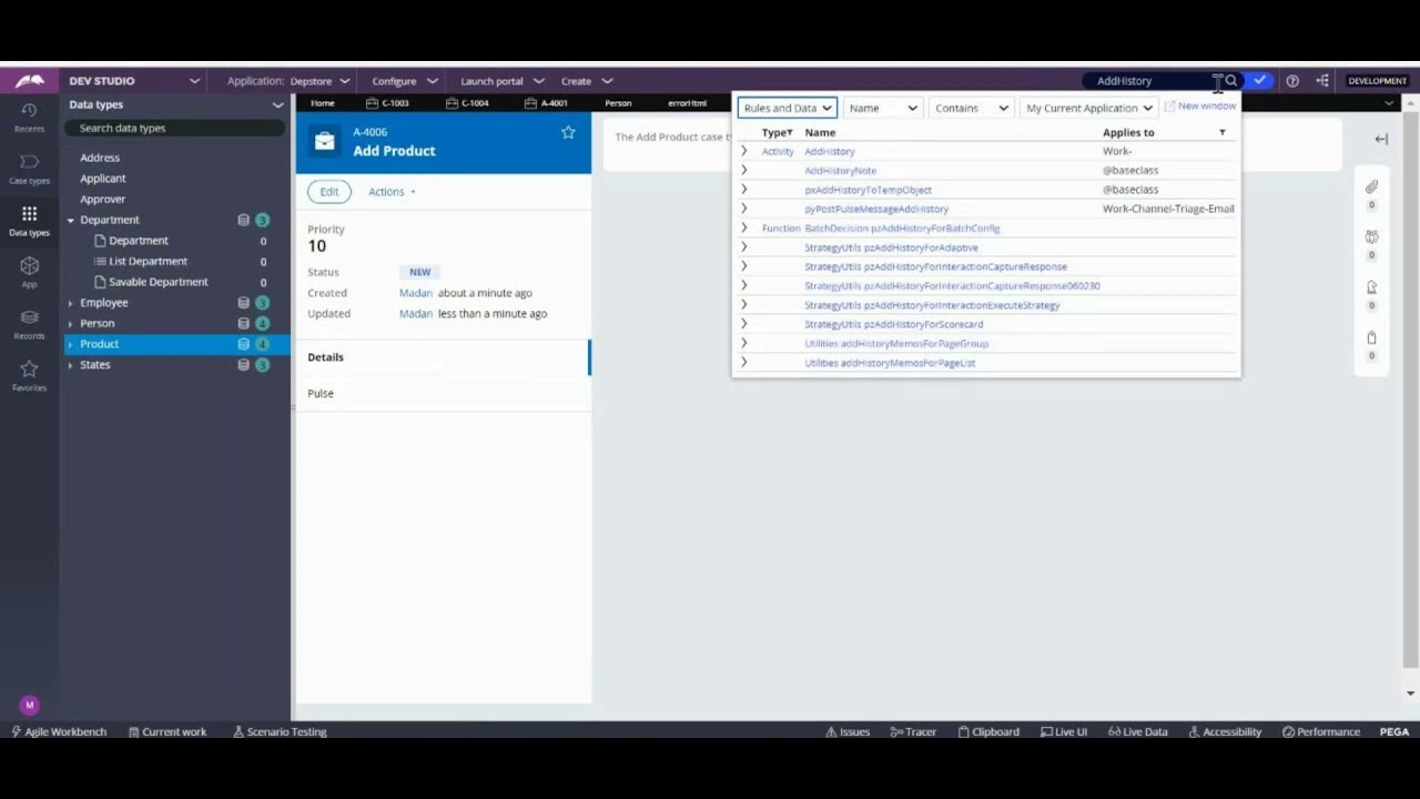 Call activity in data transform: Add history activity : to add the audit to the case
