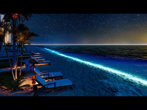 Night Beach Ambience | Wave Sound for Sleep | Crickets Sounds ASMR