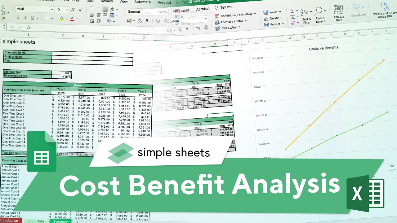 SIMPLE Cost Benefit Analysis Excel Template - Calculates ROI, BCR & more!