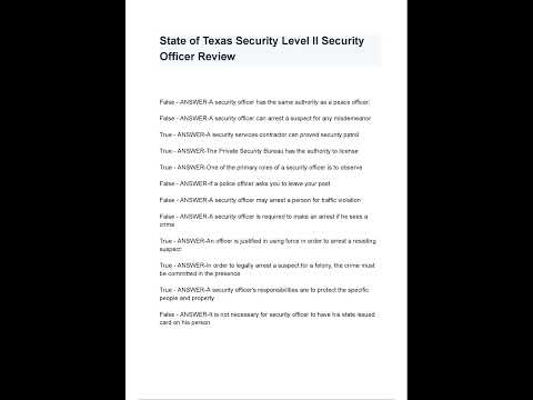 State of Texas Security Level II Security Officer Review Questions and Correct Answers Rated A+ Veri