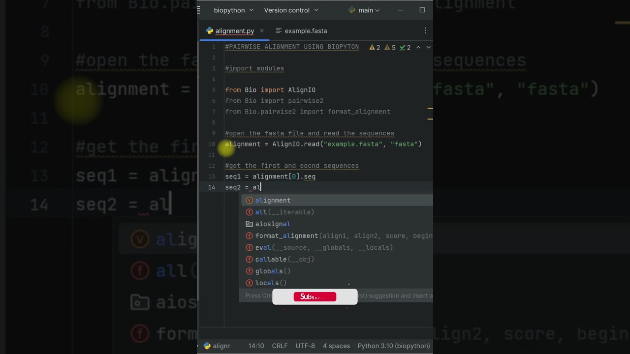 Pairwise Sequence Alignment - #Biopython Tutorial Tips And Tricks! #bioinformatics