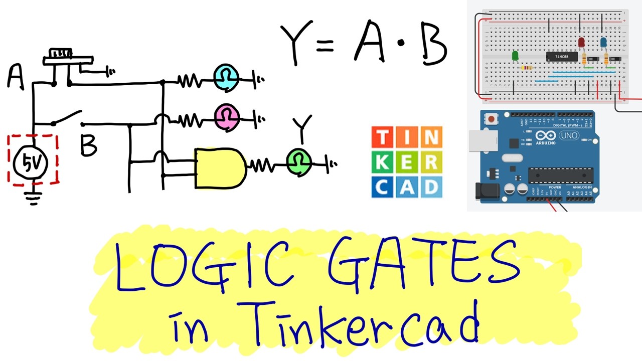 Logic Gates (AND Gate) to turn LEDs on/off in Tinkercad | Step-by-step Lab Tutorial
