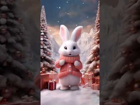 Merry Christmas snowy rabbit image scene Animated