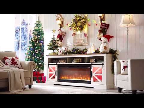 OKD Fireplace TV Stand for 85’’ TV – Stylish Farmhouse Console w/ Electric Fireplace & Barn Doors