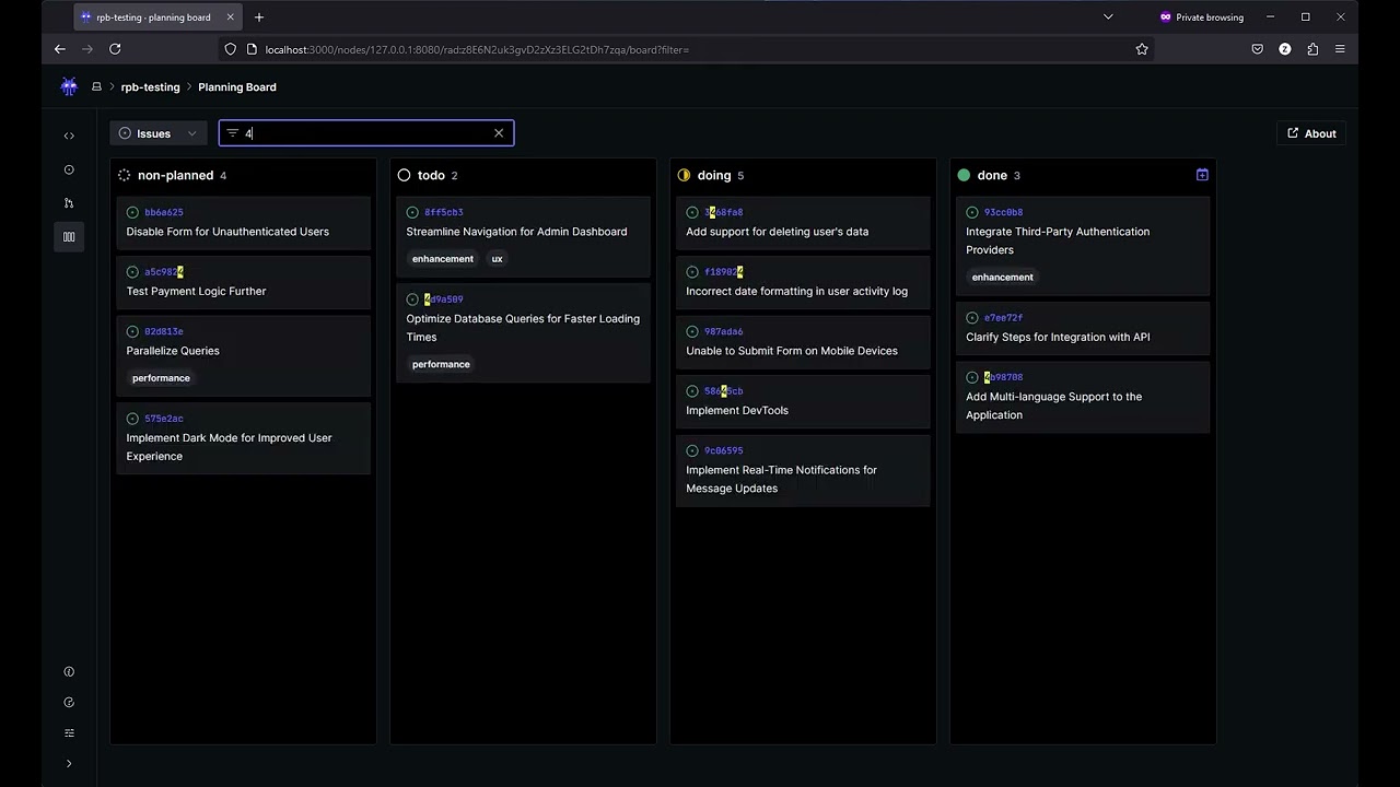 Radicle Planning Boards - Filtering now possible !
