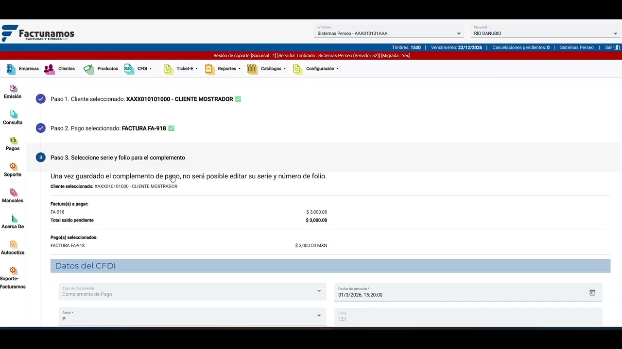 aplicar segundo pago en una factura de ingreso