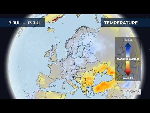 Monthly temperature forecast for Europe 29/6/2025