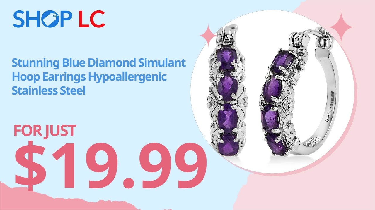 EverTrue African Amethyst Hoop Earrings in Stainless Steel 3.35 ctw