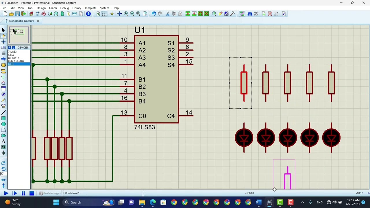 How to simulation 4 bit full adder with proteus