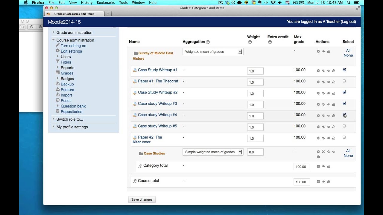 Configuring Moodle Gradebook - Using Weighted Categories