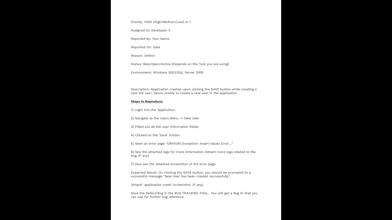 Sample, Bug/Defect Report,how to report a Bug in the Bug Tracking Tool?