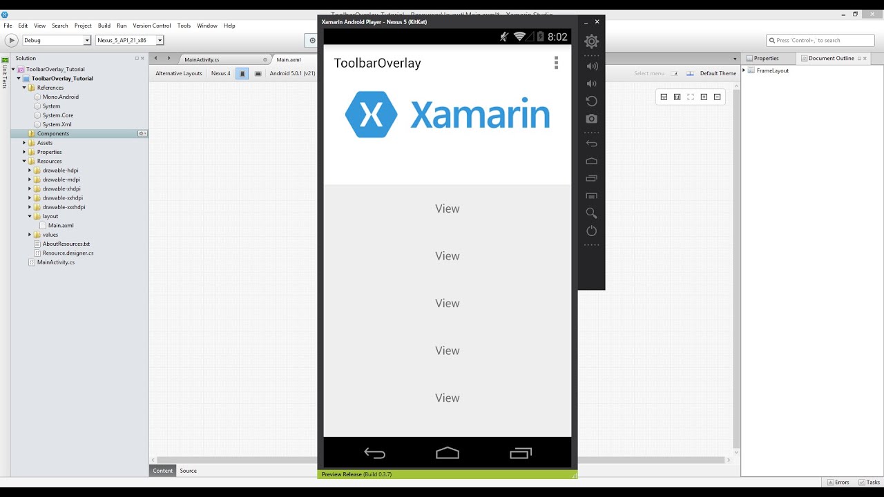 Xamarin Android Tutorial   54   Overlaying Toolbar