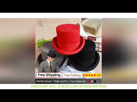 2024 Wool Flat Man Top Hat Fashion Fedora Versatile Magician Cap Gentleman Cylinder Strap Steampunk
