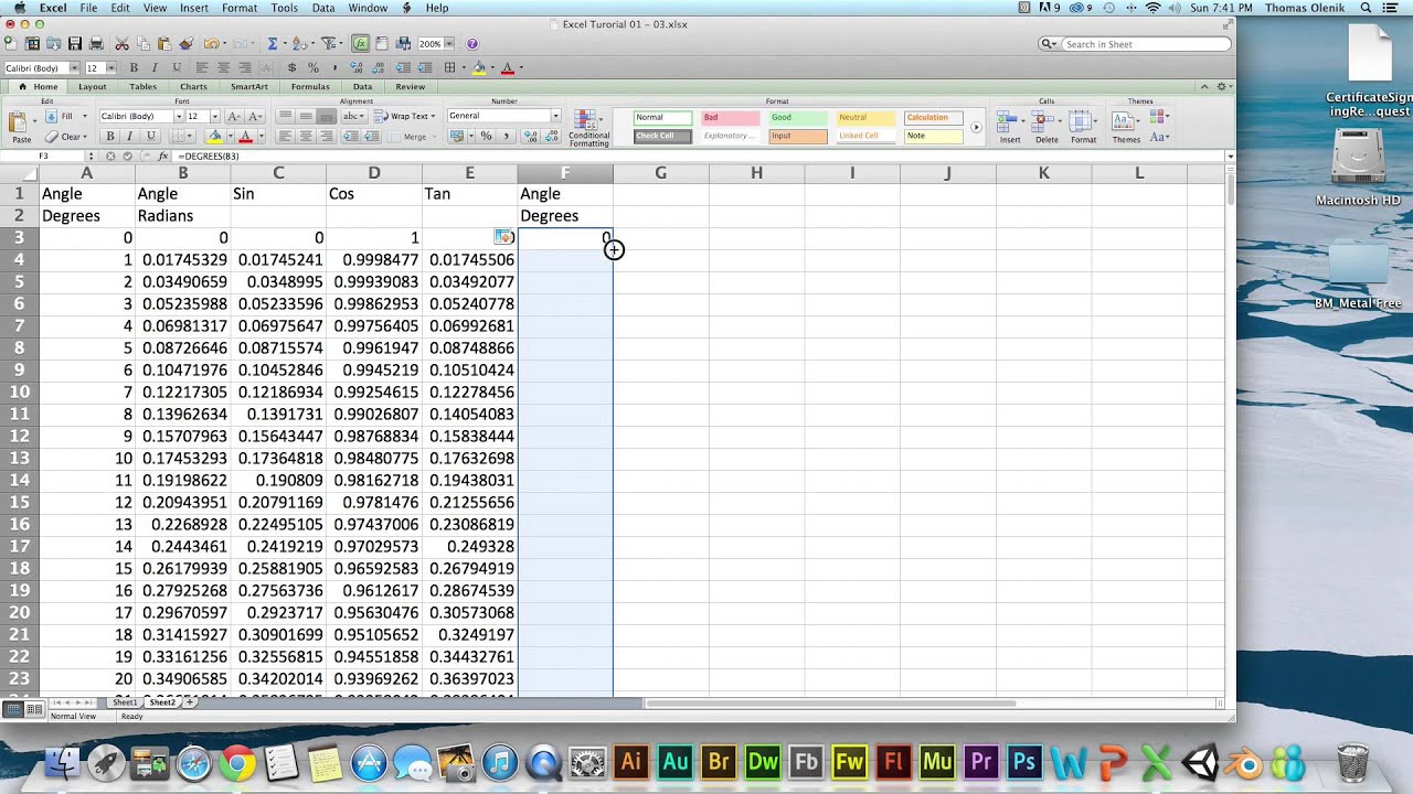 Basic Trigonometry in Excel
