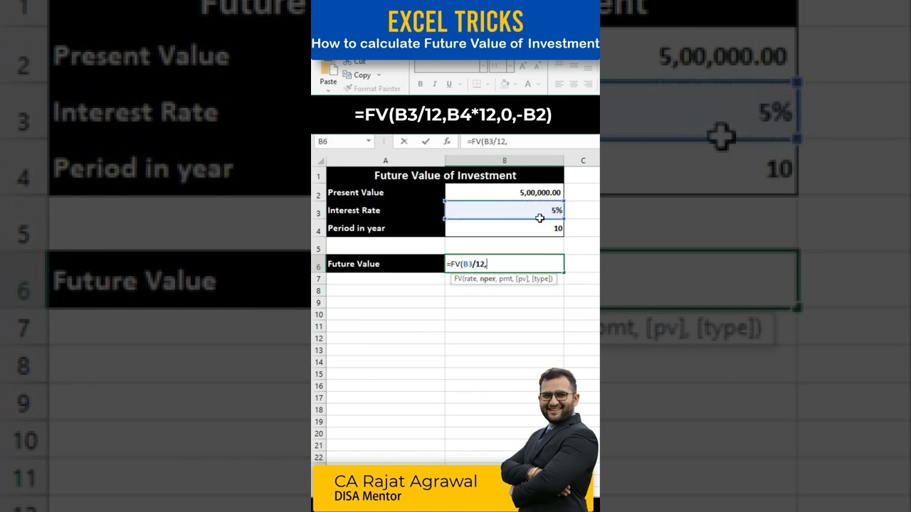 #excel 45 - How to calculate Future Value of Investment in excel #Shorts