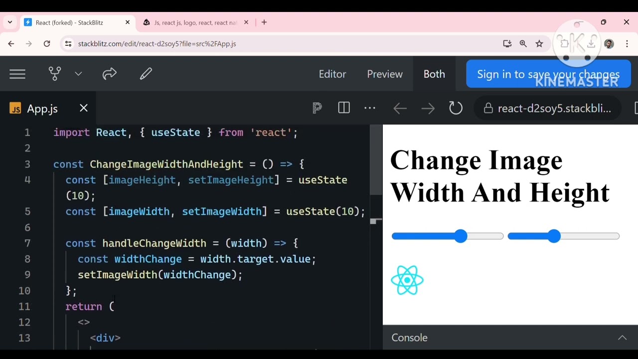 change range input  to increase in image height and width in react js
