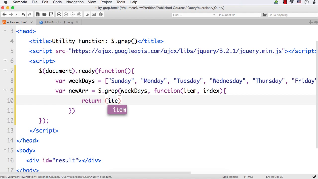 jQuery: Use $.grep() Method to Filter an Array