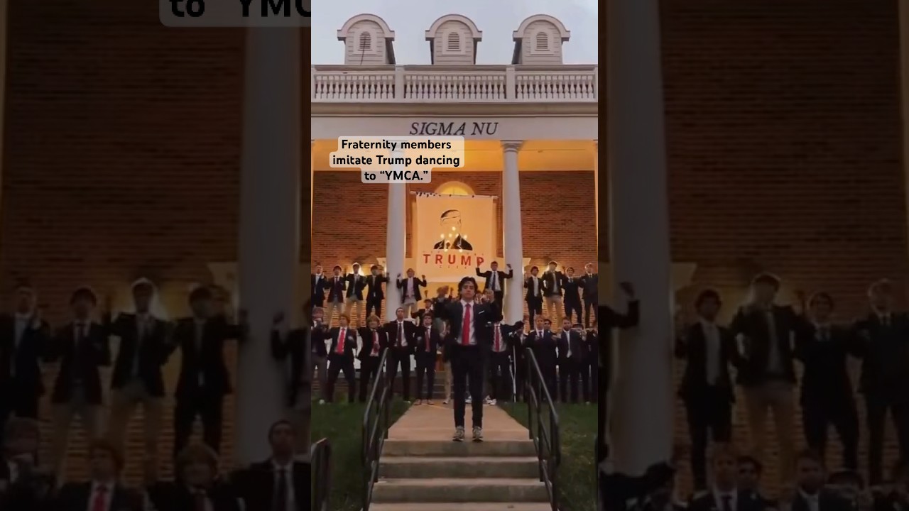Sigma Nu fraternity members imitate Trump dancing to “YMCA.” “You’re fired!”
