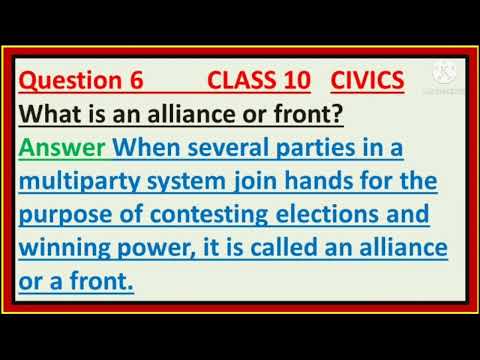 What is alliance or front ? class10 civics Political parties important questions