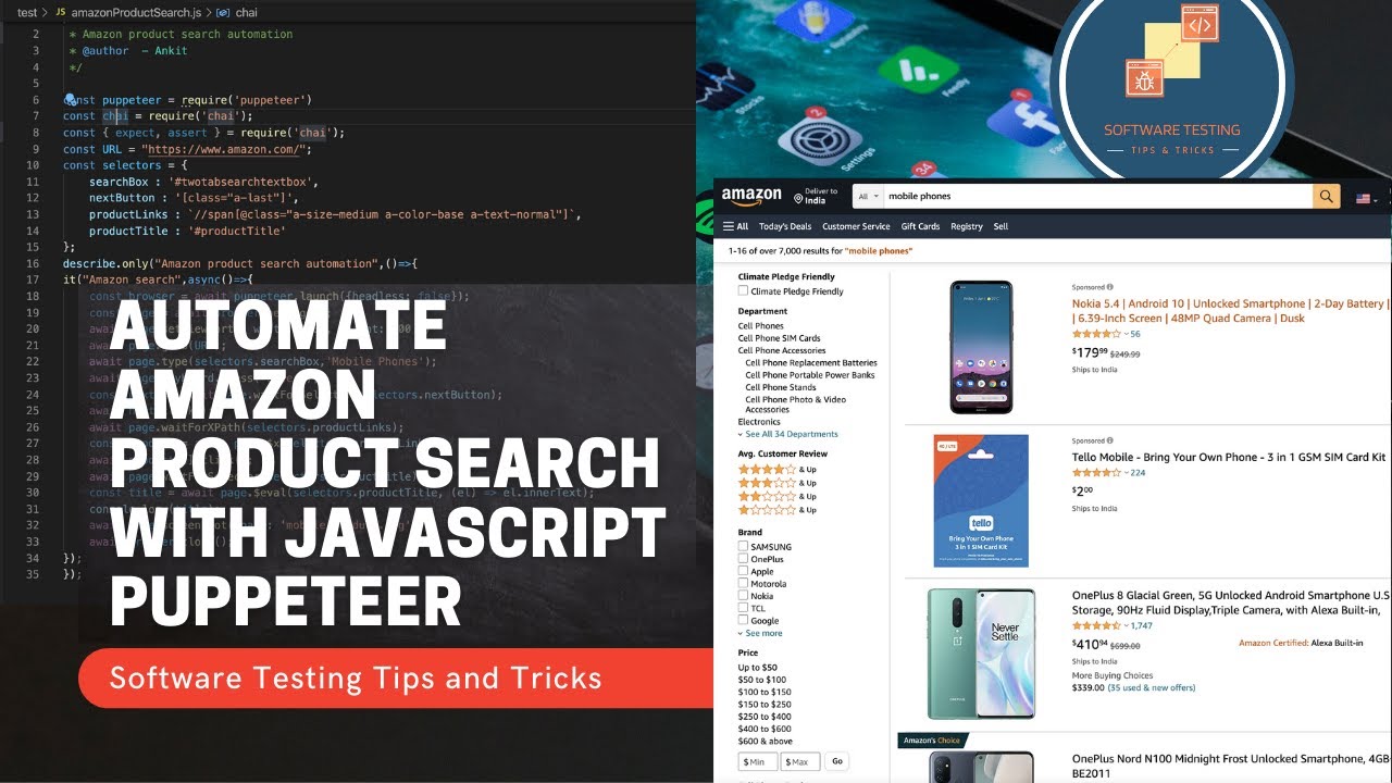 Automate Amazon product search using puppeteer, Javascript - Live Code