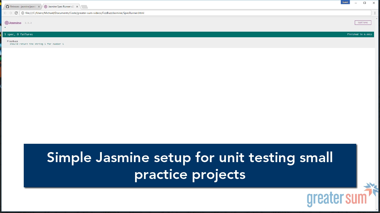 Simple Jasmine setup for unit testing a Javascript project