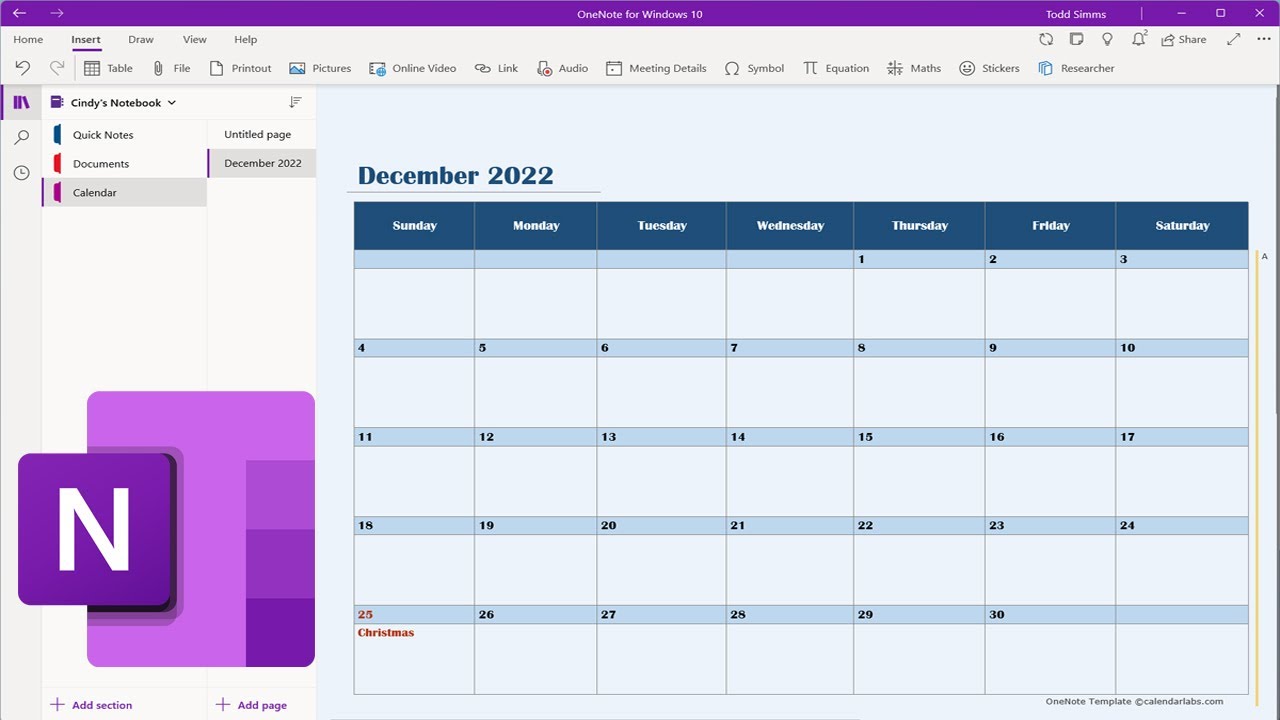 Insert an Editable Calendar into a OneNote Notebook Page\Section