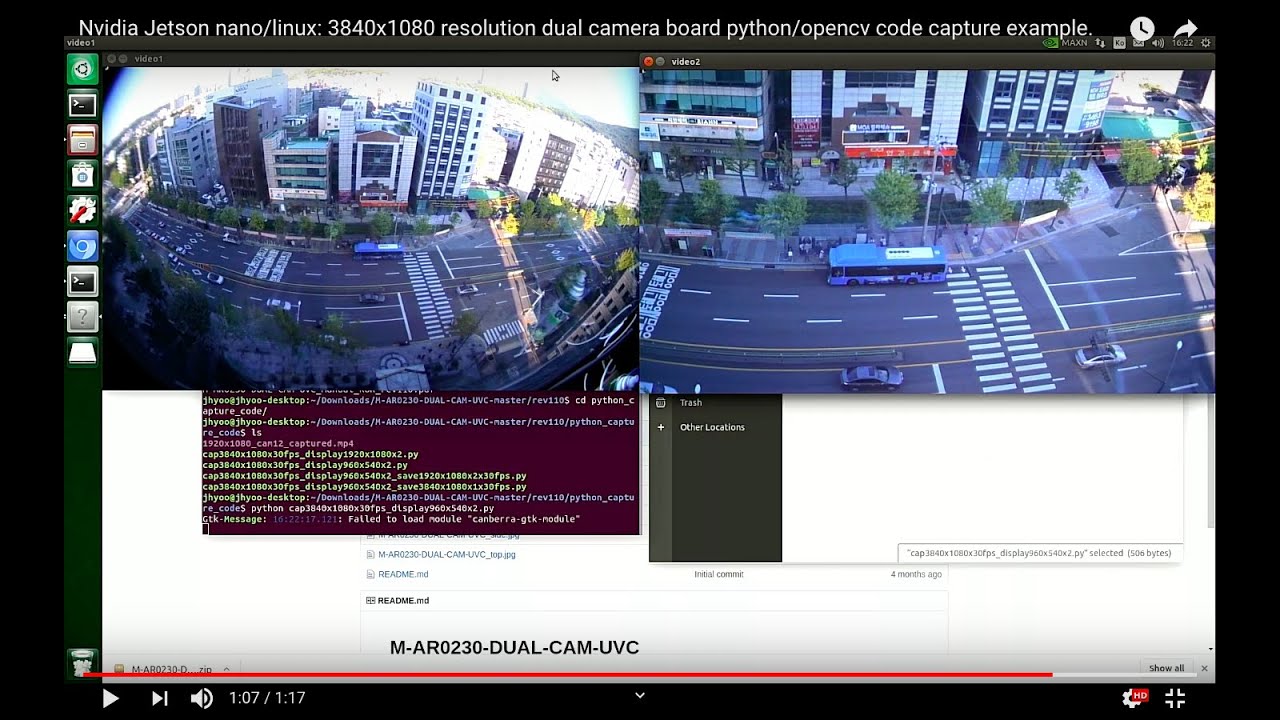 Jetson nano/linux: 3840x1080 dual camera board python/opencv code capture example.