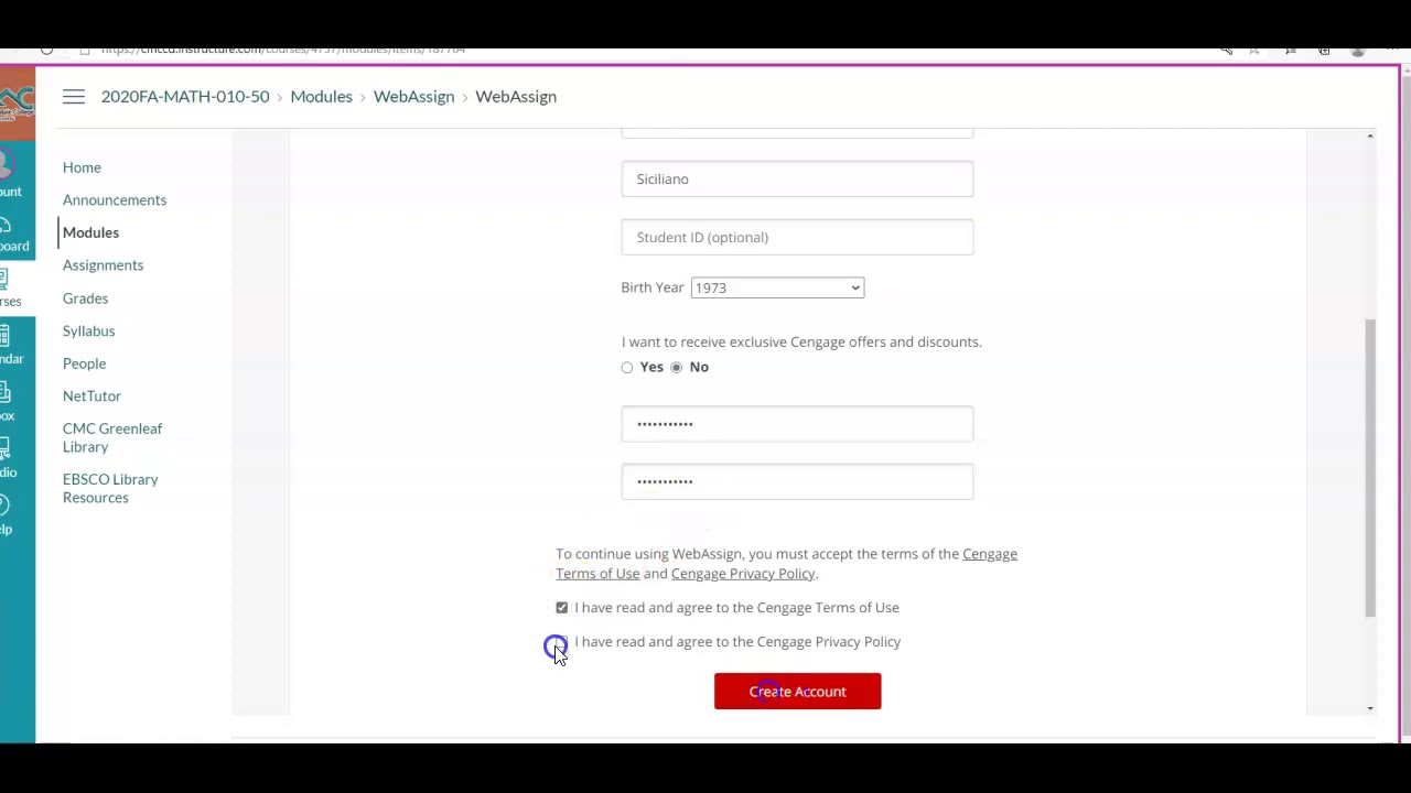 Registration Instructions for WebAssign