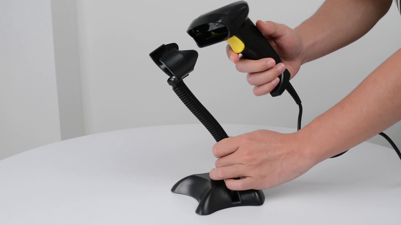 USB Barcode Scanner Wired Handheld Barcode Reader With Adjustable Stand (Black)