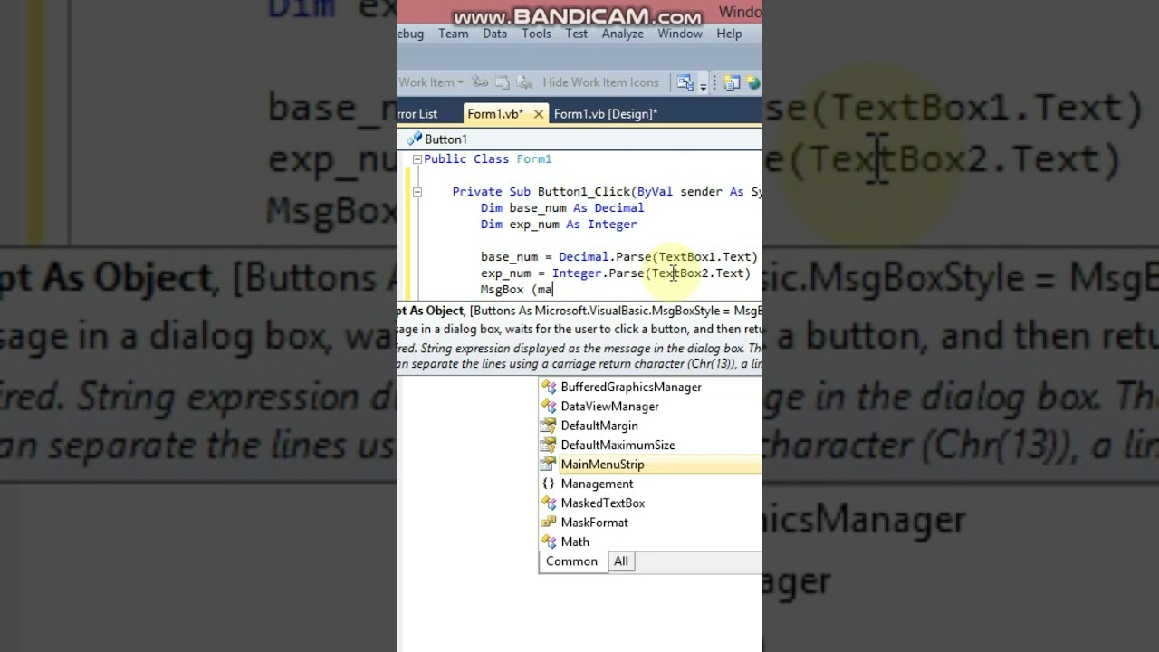 How to find the power of a number using VB.Net