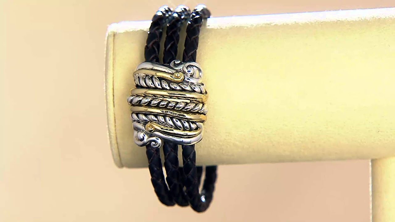 Sterling/Brass Magnetic Triple Row Leather Bracelet by American West on QVC