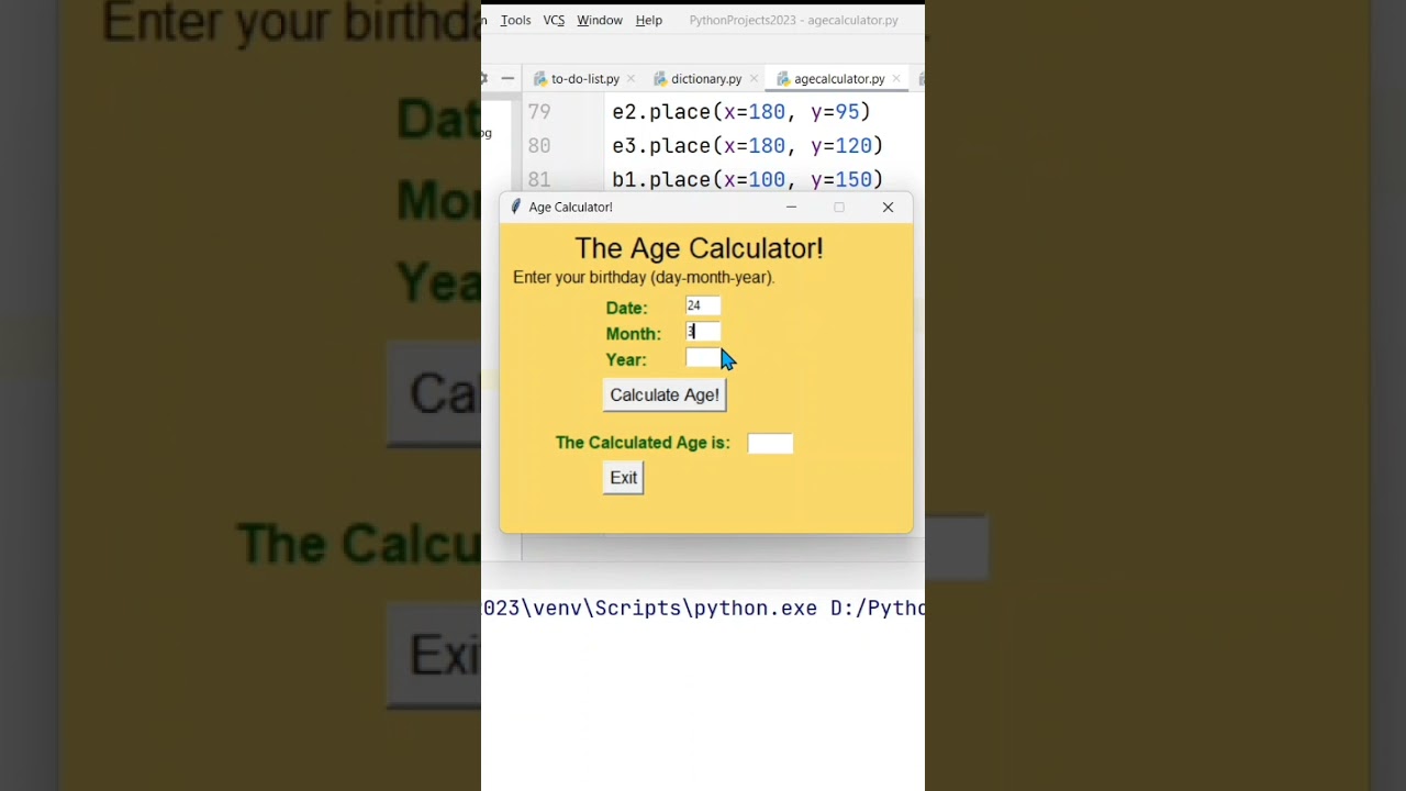 Age Calculator Using Python Tkinter (Free source code) #python #shorts