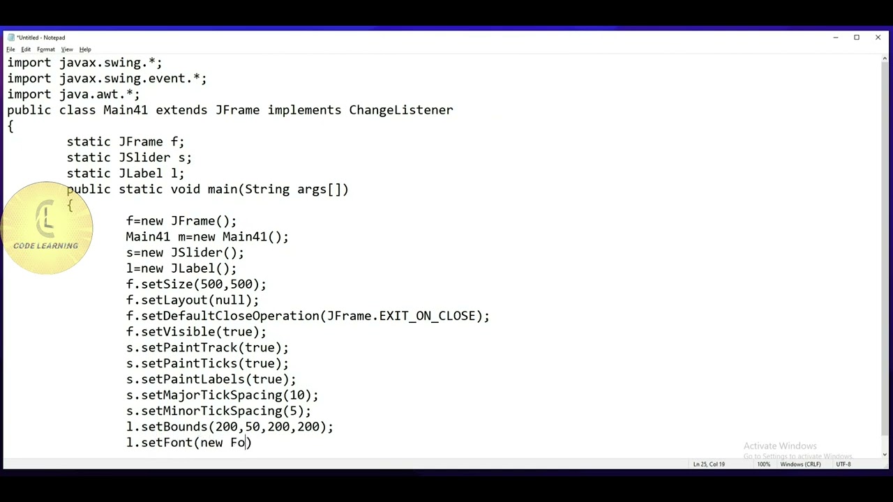 Java | Swing class 'JSlider - add ChangeListener #2' | CodeLearning