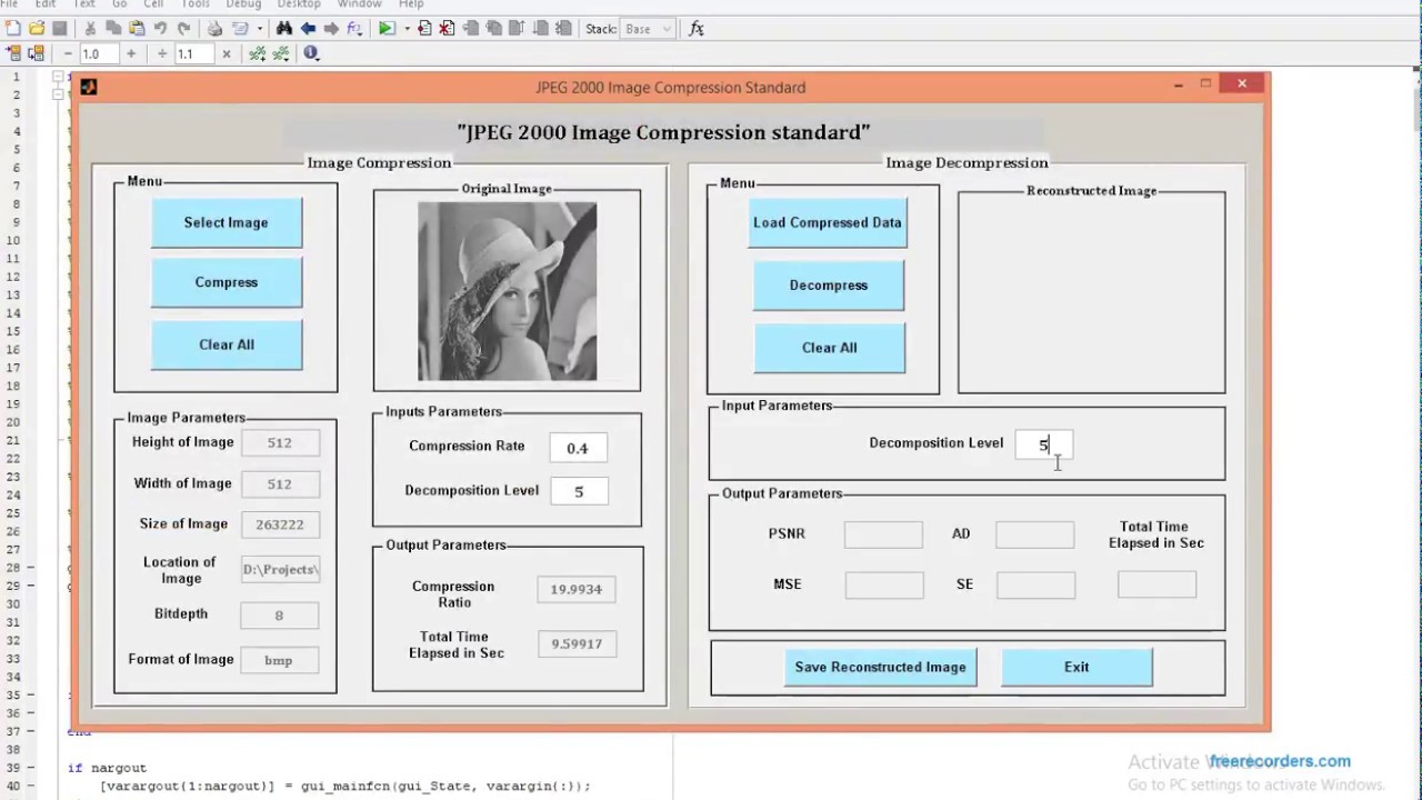 MATLAB code of JPEG2000 Image Compression Standard