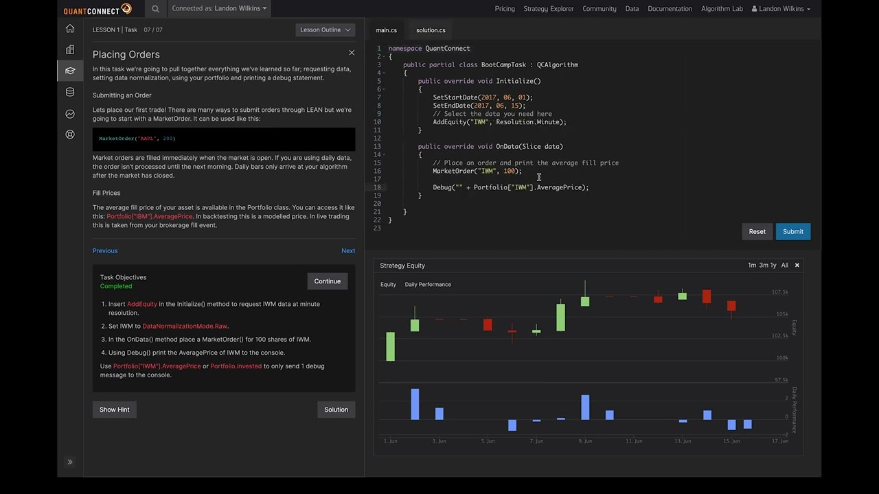 QuantConnect Bootcamp  - US Equities - Lesson 1 - Buy and Hold (C#)