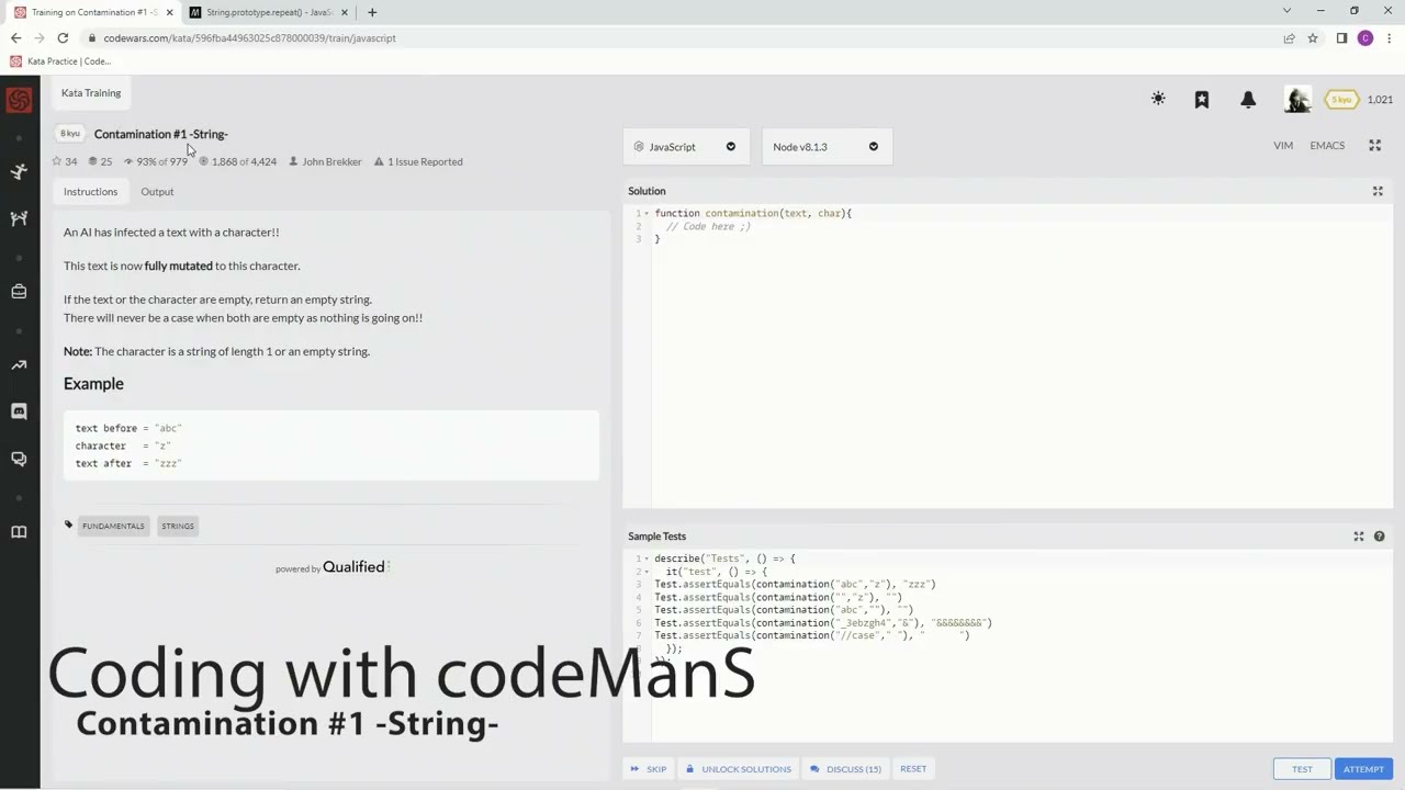 Codewars 8 kyu Contamination #1 -String- JavaScript